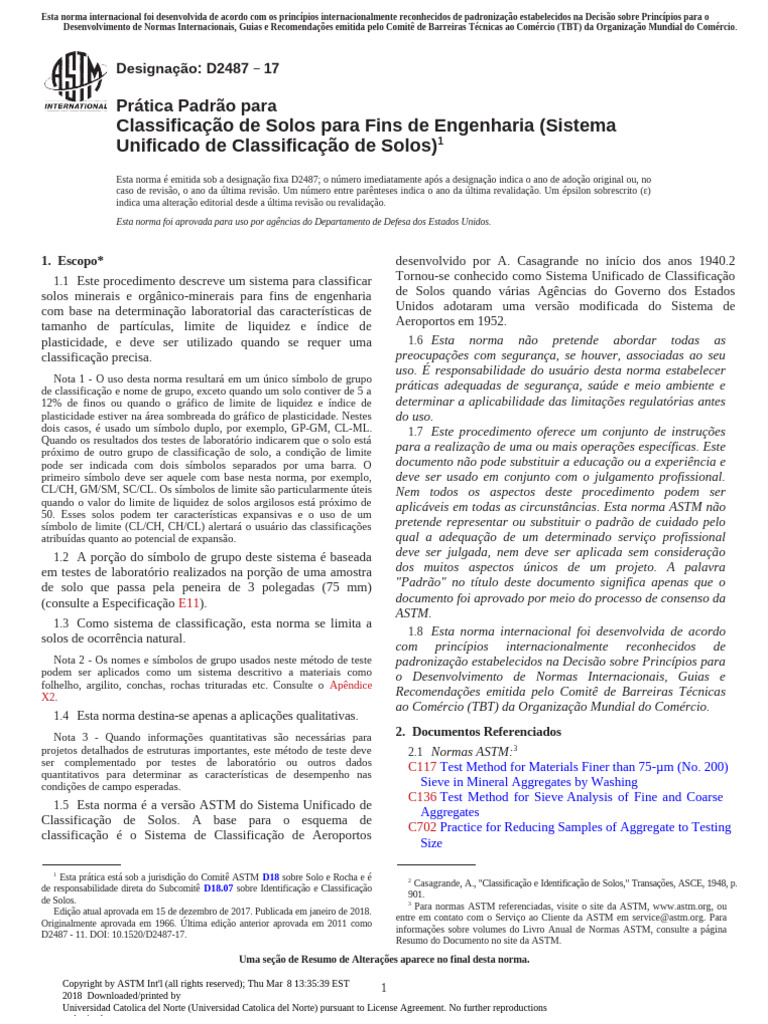 ASTM D2487-17 - Prática Padrão para Classificação de Solos para Fins de ...