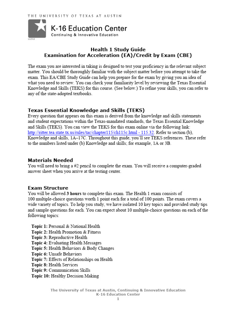 Health 1 Exam Study Guide for TEKS | PDF | Prenatal Development ...