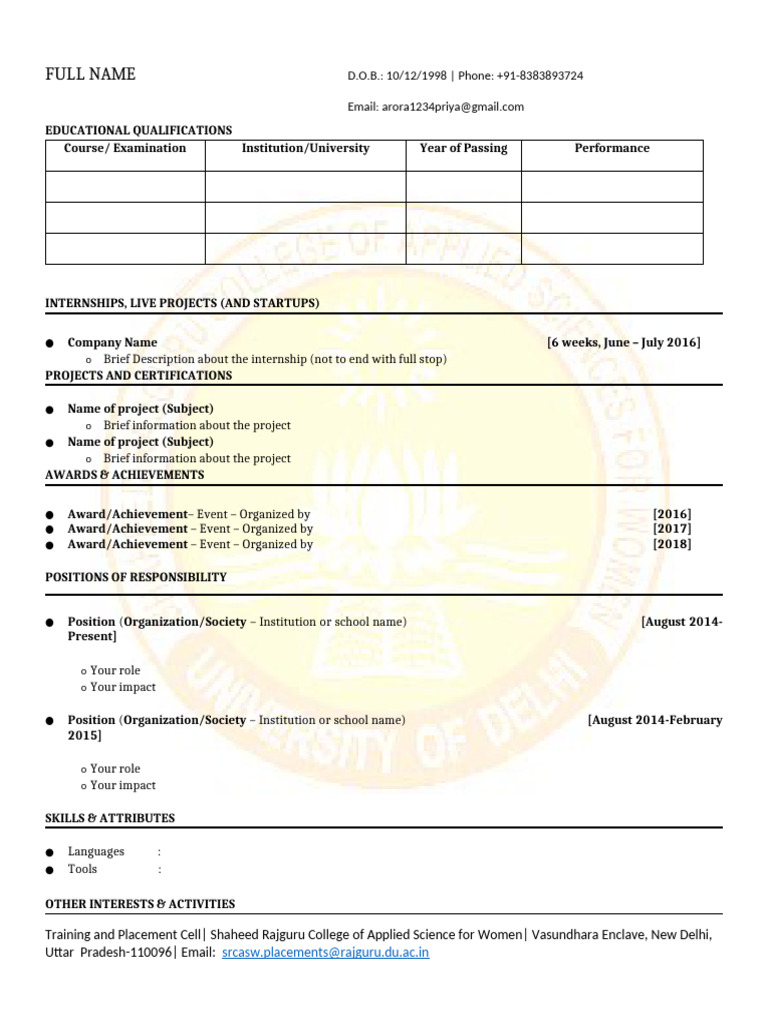 CV Format Guide 2021 | PDF