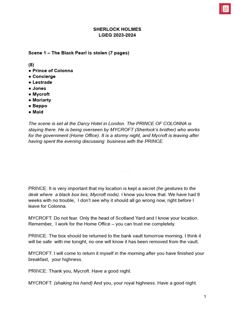 Sherlock Holmes SPB f2 Scene 1 | PDF