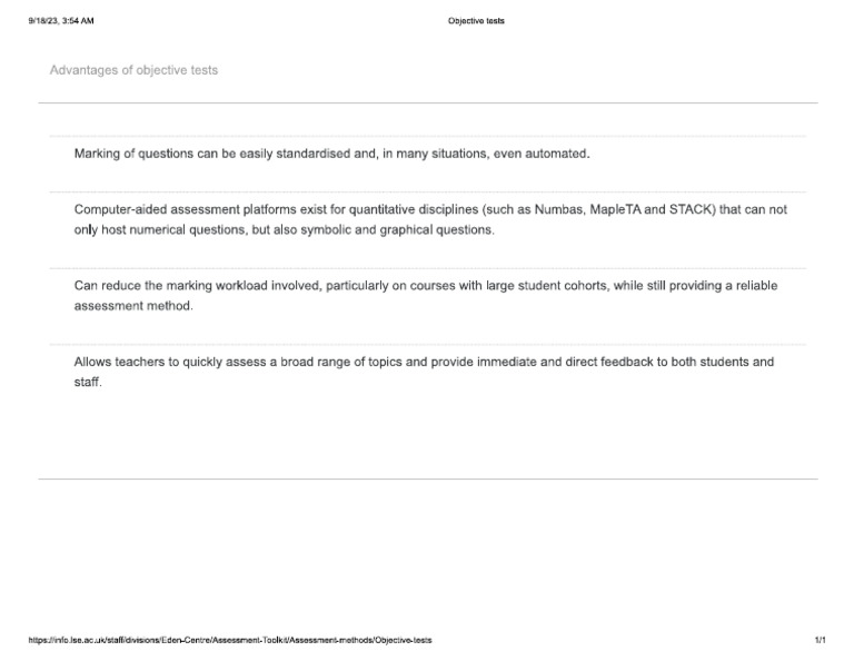 Advantages of Objective Type Test Items | PDF