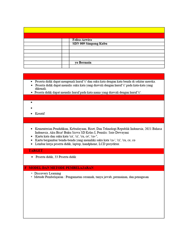Modul Pembelajaran Huruf 'C' SD | PDF