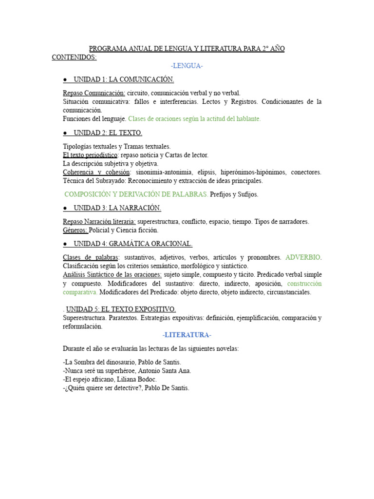 Copia de PROGRAMA ANUAL DE LENGUA Y LITERATURA PARA 2 | PDF | Verbo ...