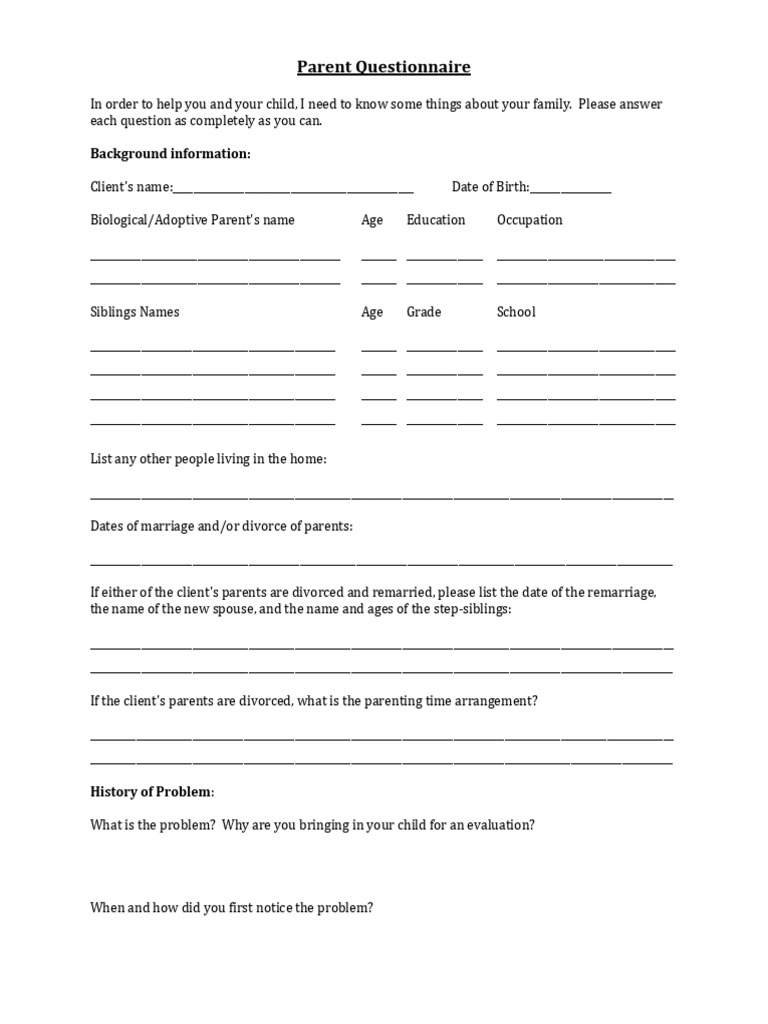 Parent-Questionnaire | PDF | Family | Mental Health