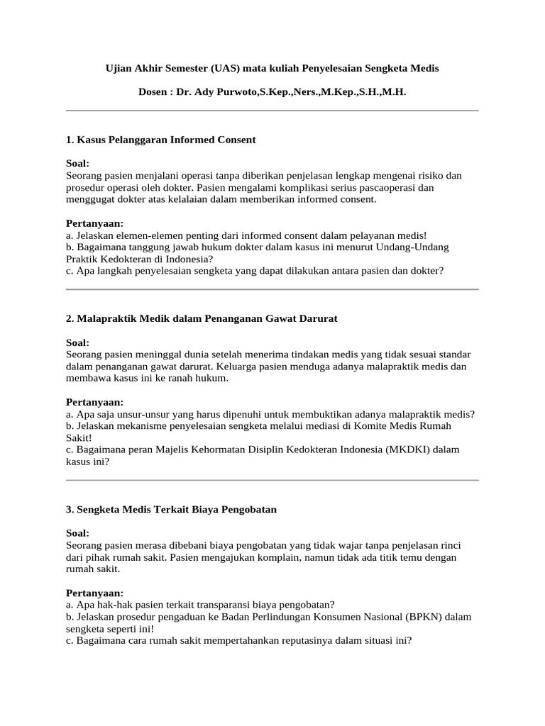 UAS Penyelesaian Sengketa Medis 2023 | PDF