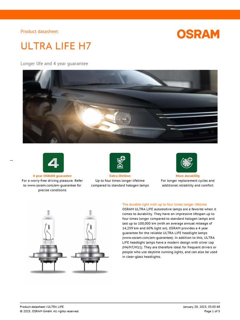 ZMP 1013618 Ultra Life H7 | PDF | Headlamp
