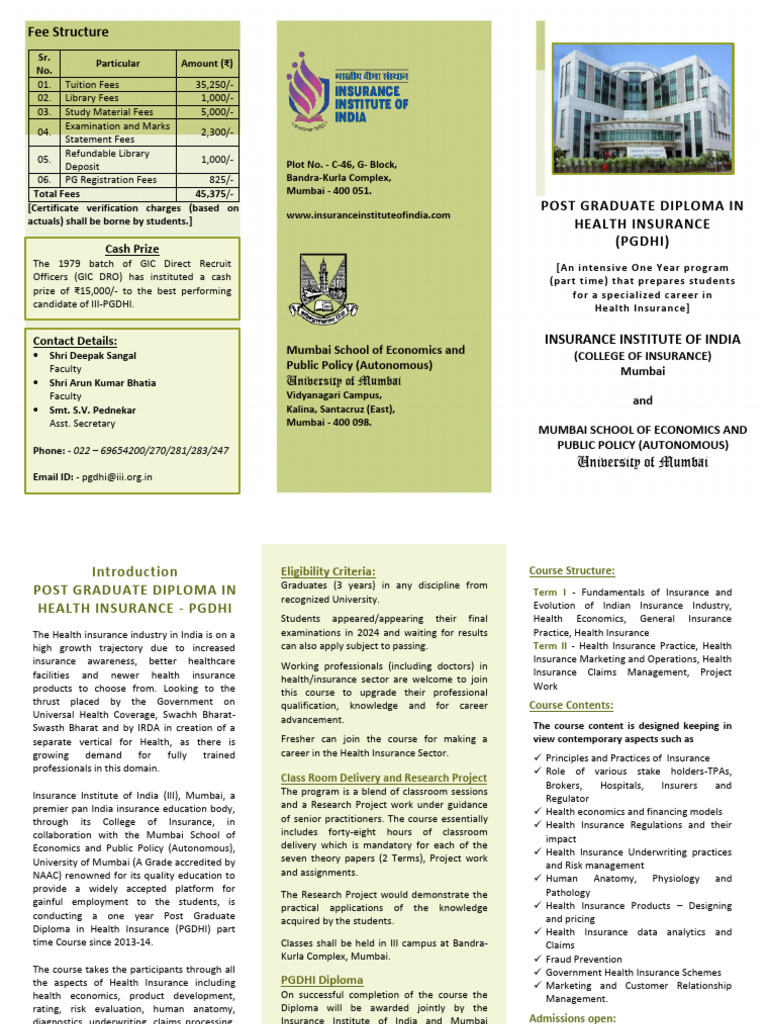 PGDHI Brochure - 2024 | PDF | Insurance | Health Economics