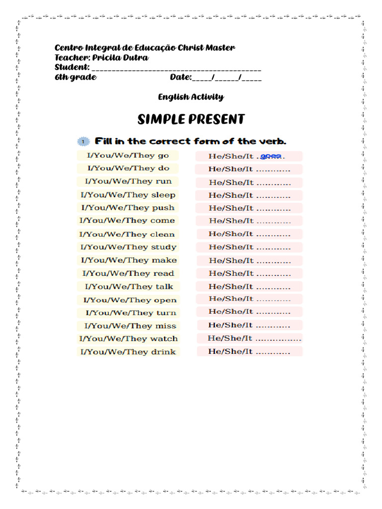 Atividade Simple Present 6ano | PDF