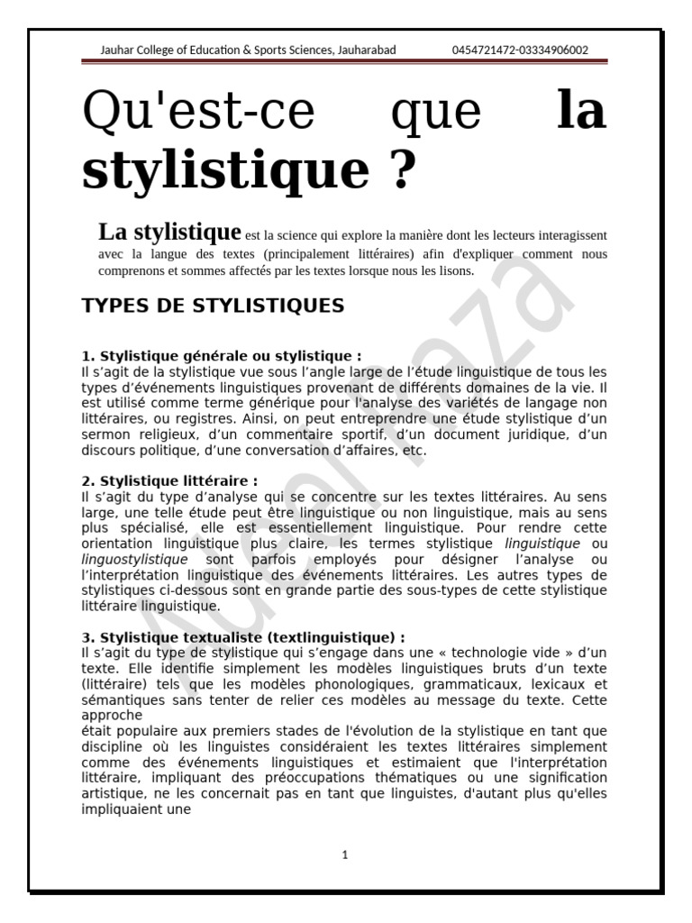 Qu'est-Ce Que La Stylistique | PDF | Linguistique | Discours (linguistique)