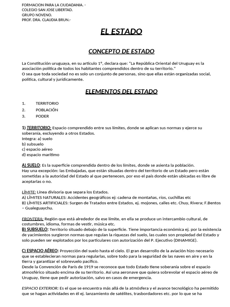 Elementos y Fines del Estado Uruguayo | PDF | Estado (política ...
