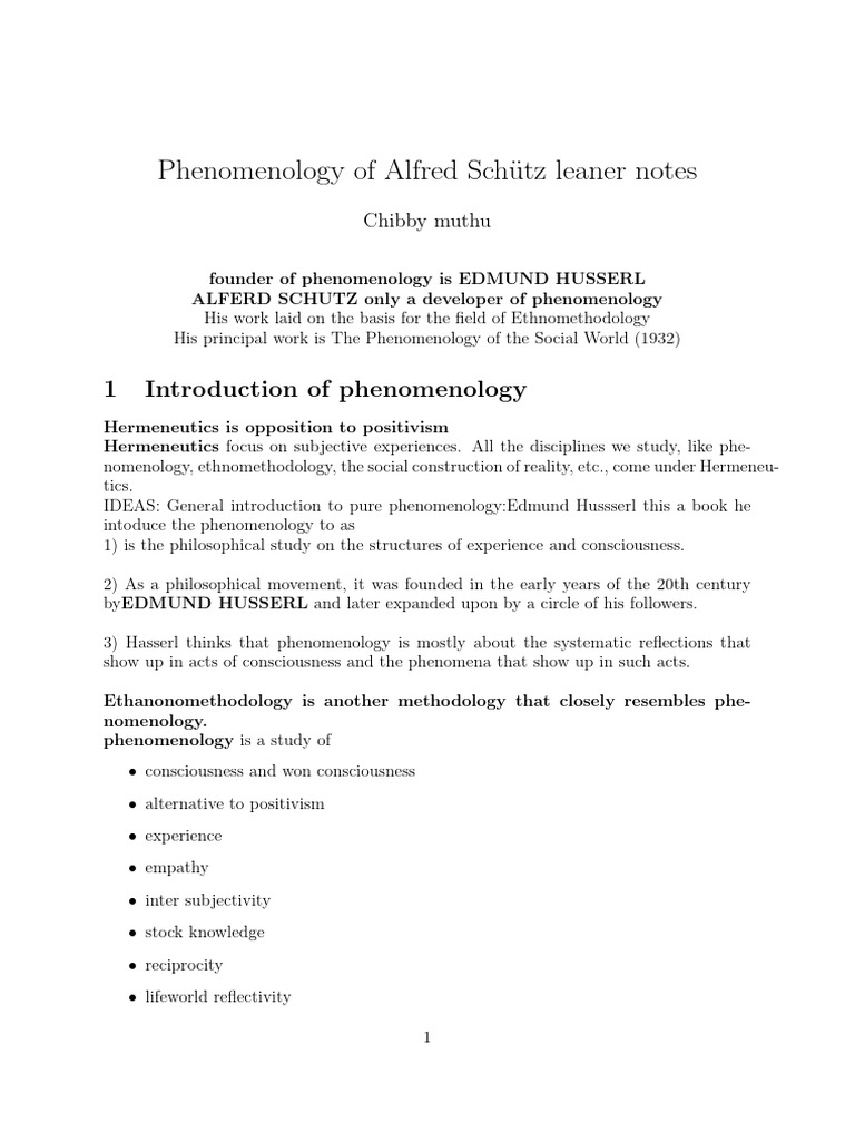 Alfred Schutz's Social Phenomenology Insights | PDF | Phenomenology ...
