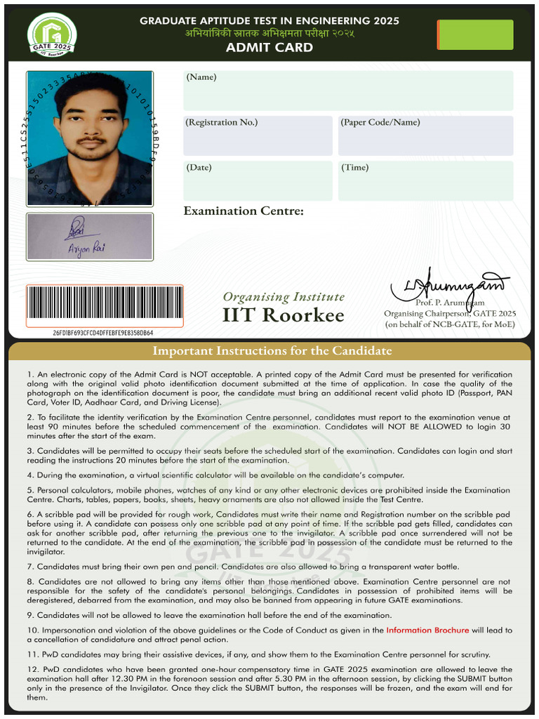 CS25S15023335 AdmitCard | PDF