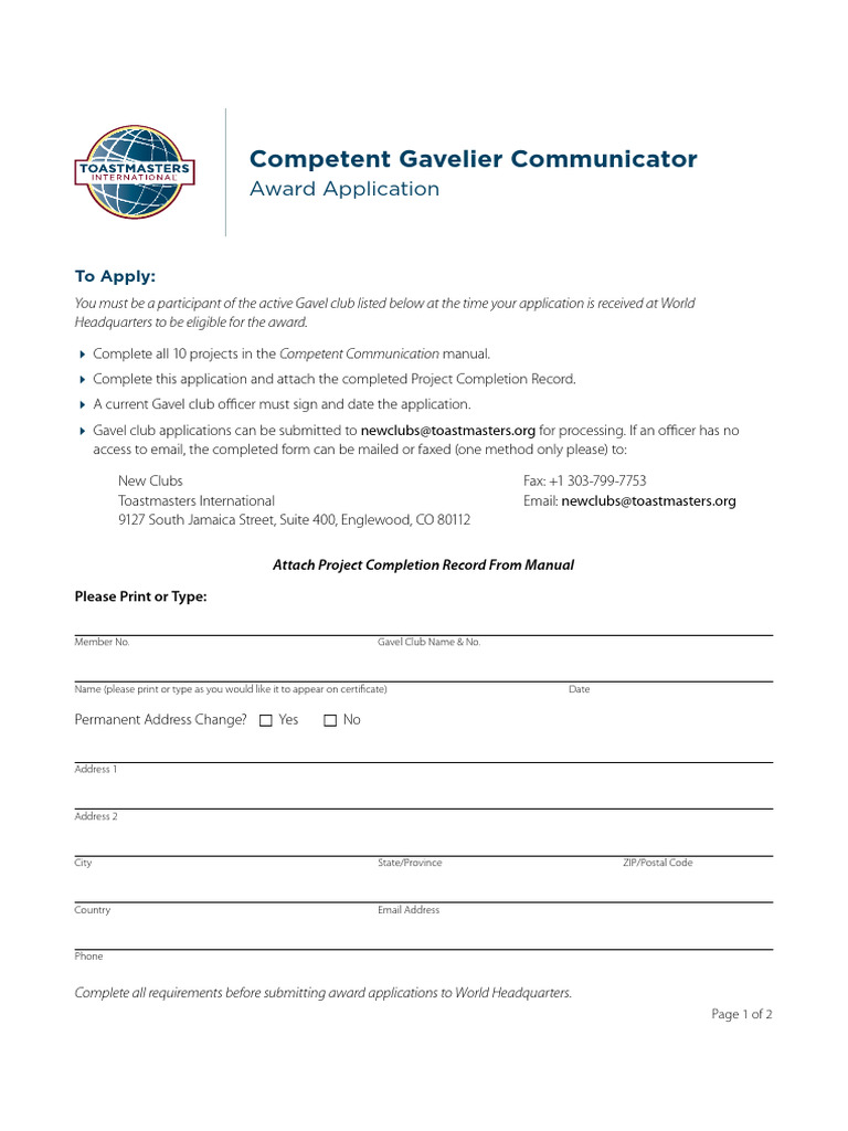Competent Gavelier Communicator Award Application | PDF