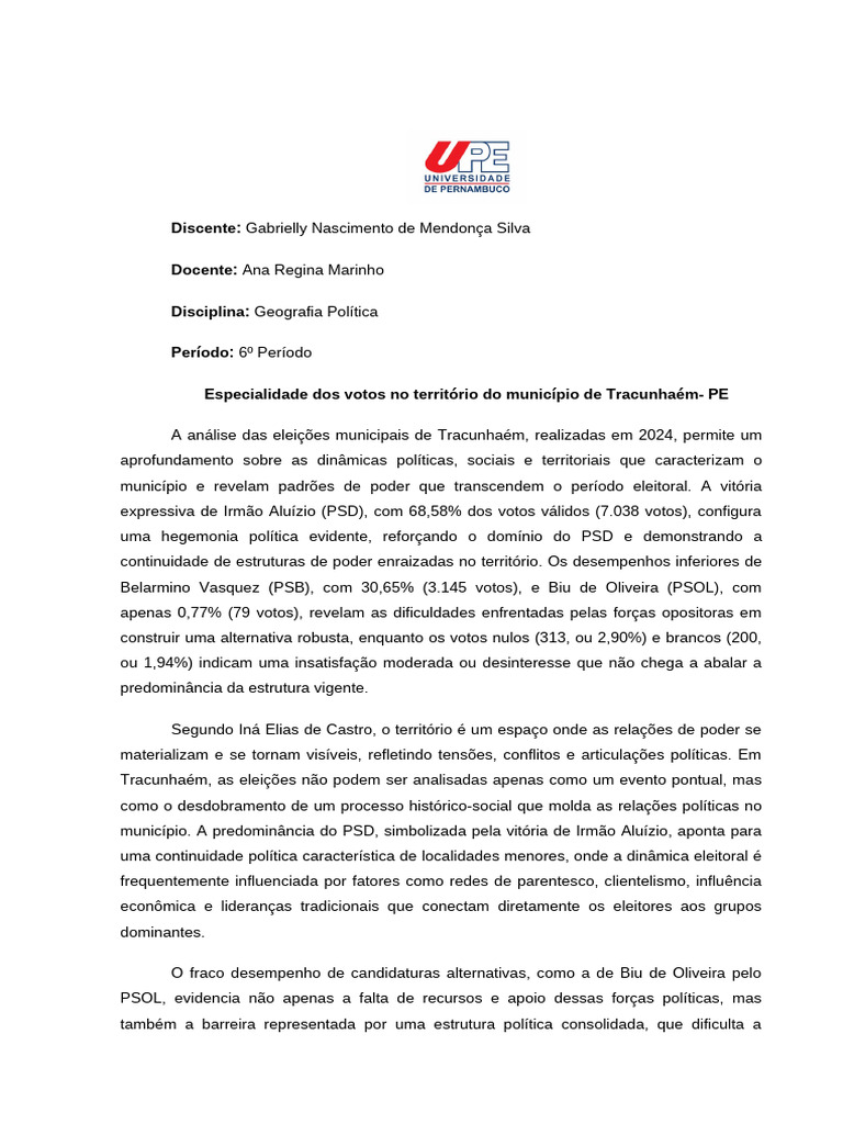 TRABALHO TRE | PDF | Poder (social e político)