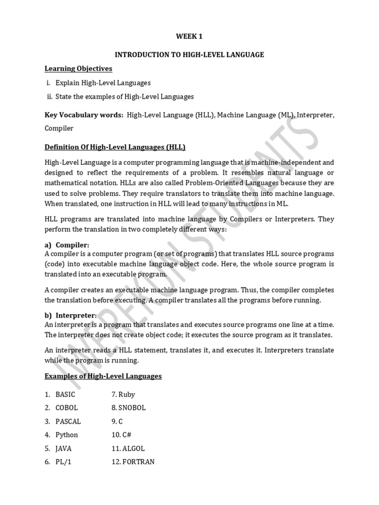 Introduction to High-Level Languages | PDF | Computer Program | Programming