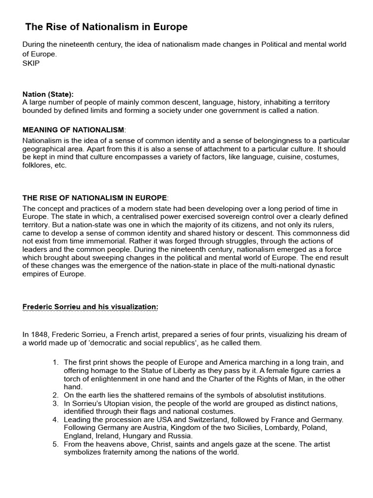 The Rise of Nationalism in Europe, Class 10 (CH - 1) | PDF | Kingdom Of Prussia | Balkans