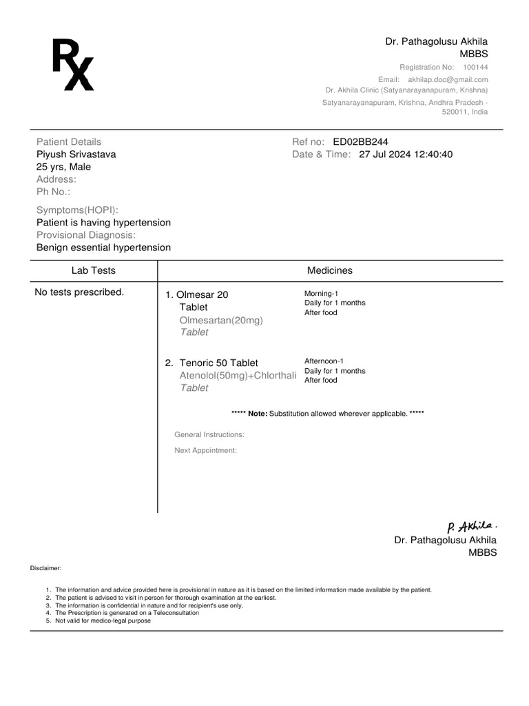 prescription | PDF | Diseases And Disorders | Pharmacology