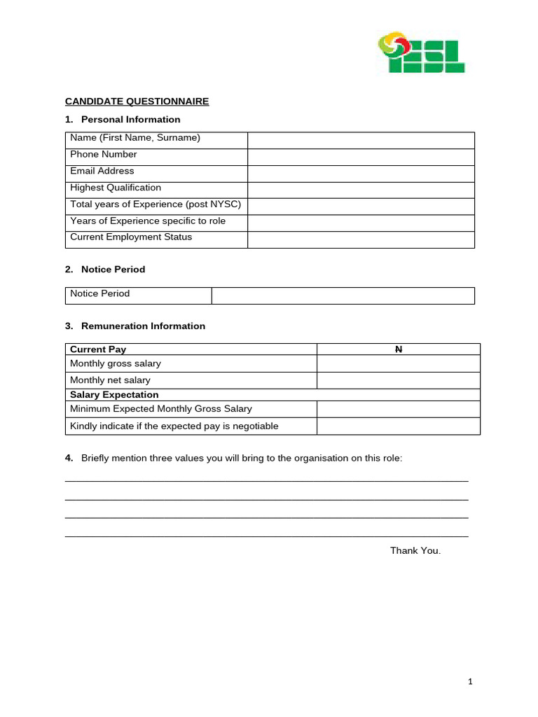 Candidate Questionnaire for Employment | PDF