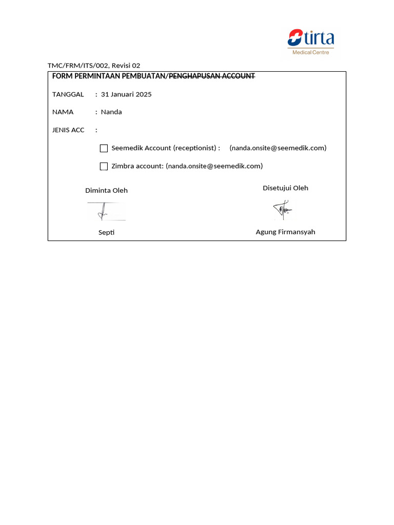Form Permintaan Akun Ke It | PDF