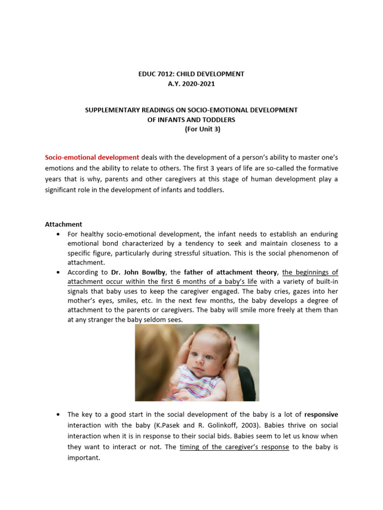 Supplementary Readings On Socio-Emotional Development of Infants and ...