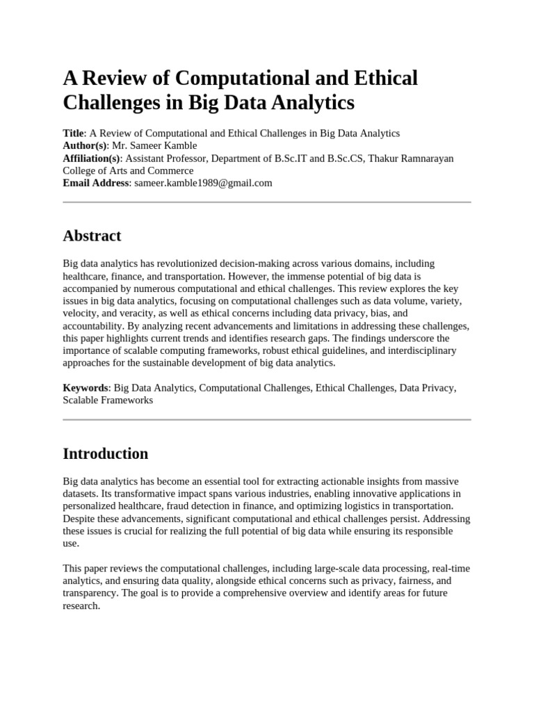 Big Data Analytics: Challenges & Ethics | PDF | Big Data | Data