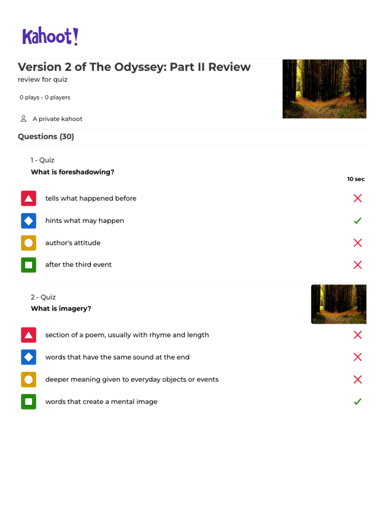 Version 2 of The Odyssey - Part II Review - Details - Kahoot! | PDF ...