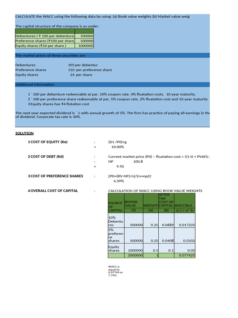 WACC Calculation with Book & Market Weights | PDF | Cost Of Capital ...