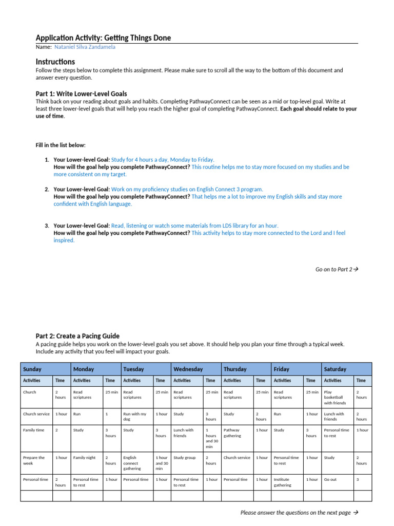 Nataniel - pc101 - Applicationactivity - Gettingthingsdonetemplate | PDF | Learning | Behavior ...