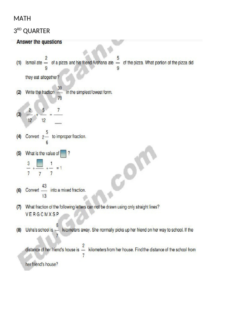 Math 3 Quarter | PDF