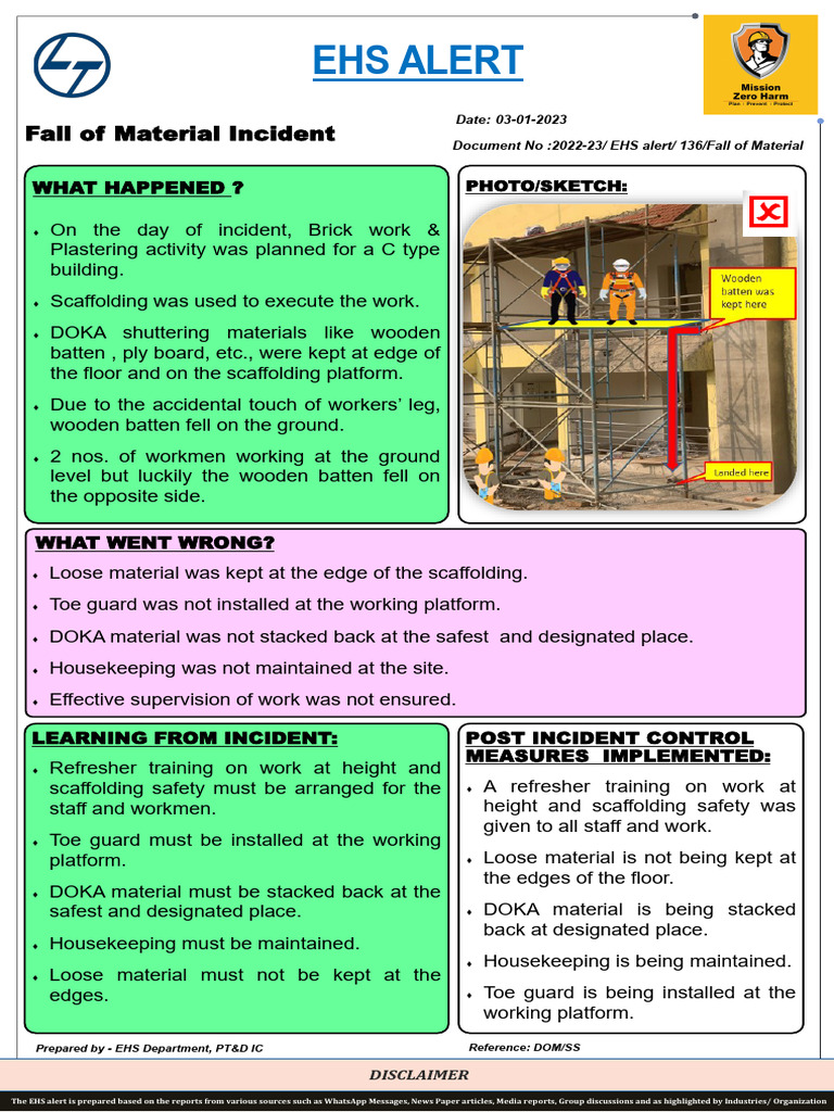 EHS Alert 136 ( Fall of Material) | PDF