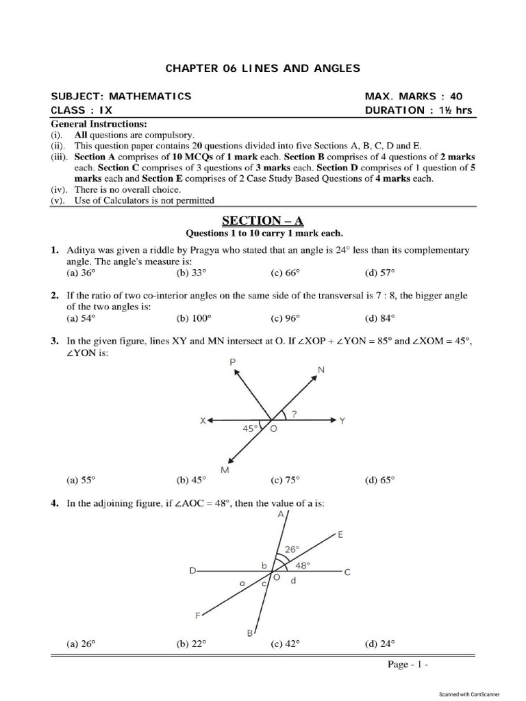 maths-class-ix-chapter-06-lines-and-angles-practice-paper-07 | PDF maths-class-ix-chapter-06-lines-and-angles-practice-paper-07 | PDF