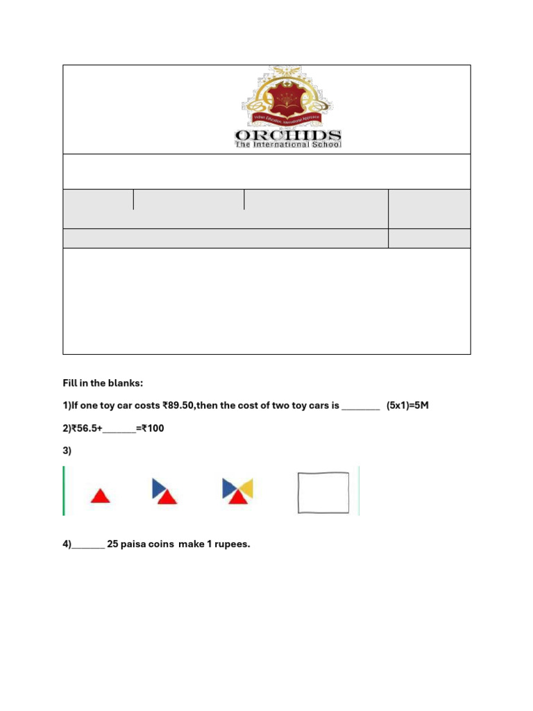 Set A Maths g3 | PDF