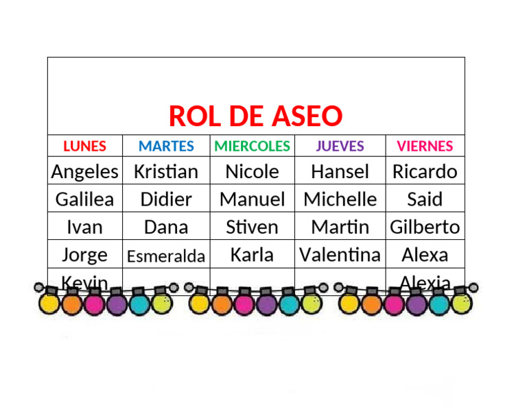 Rol de Aseo | PDF