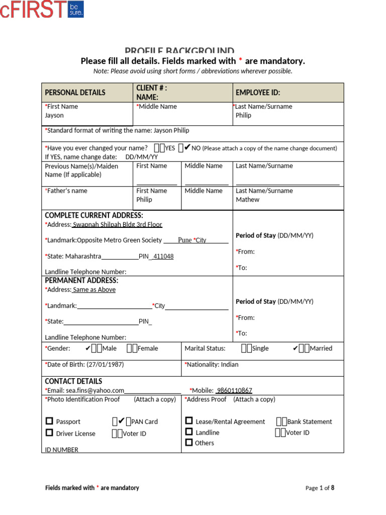 BGV Form (1) | PDF | Identity Document | Authentication
