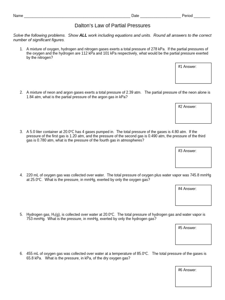Daltons and Grahams Law Wkst | PDF | Gases | Oxygen