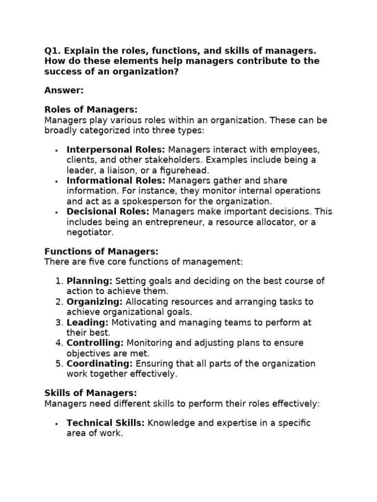 Manager Roles, Functions, and Skills Explained | PDF | Diversity ...