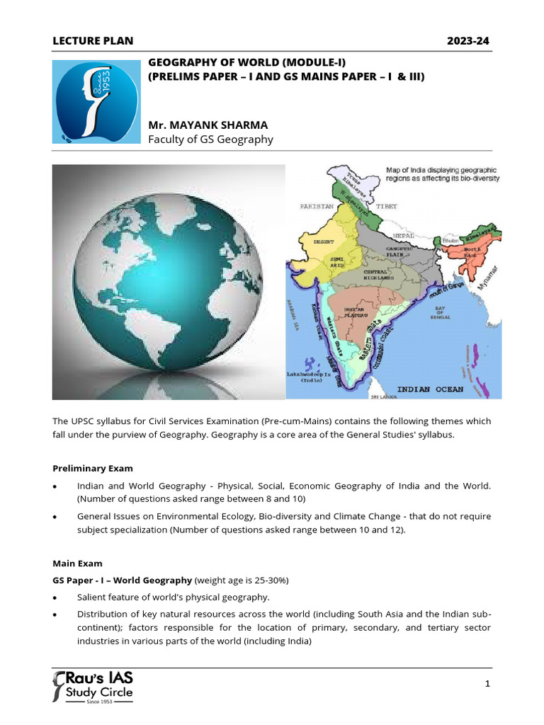Geography Lecture Plan (By Mayank Sir) - Module - I | PDF | Earth | Precipitation