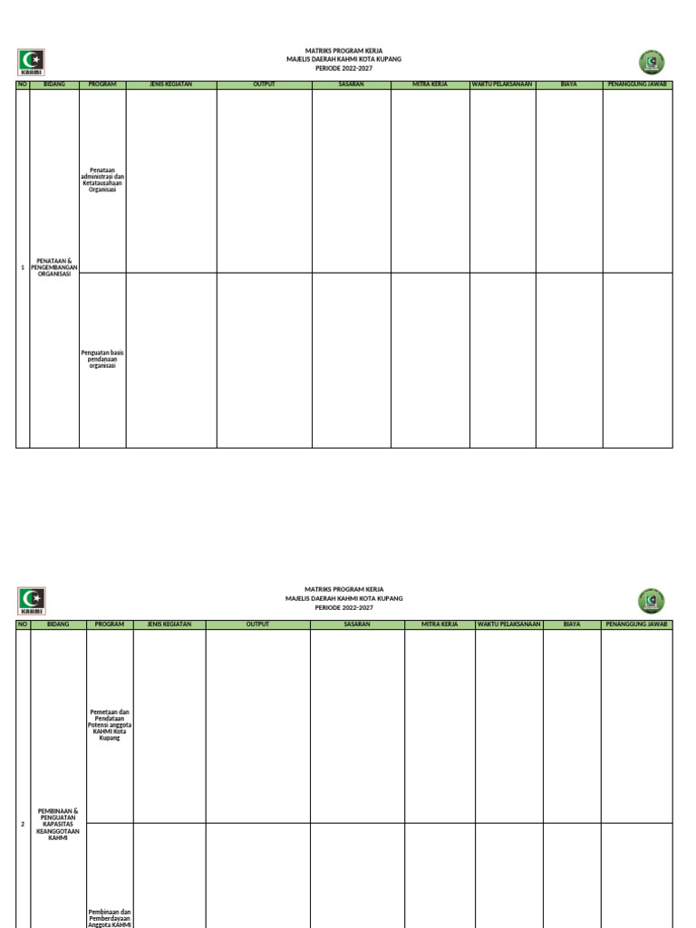 Matriks Program Kerja KAHMI Kota Kupang 22-27 | PDF