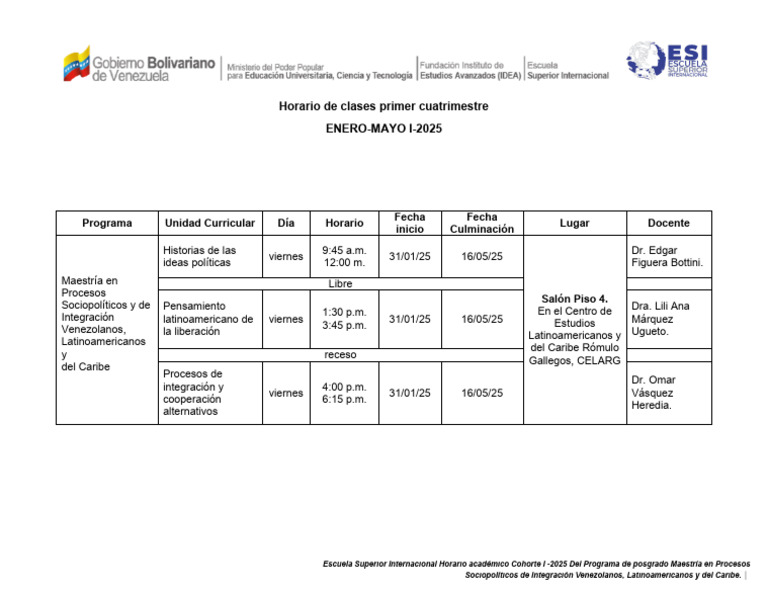 Modificado Calendario Acadã - Mico Primer Cuatrimestre 2025 Enero Mayo ...