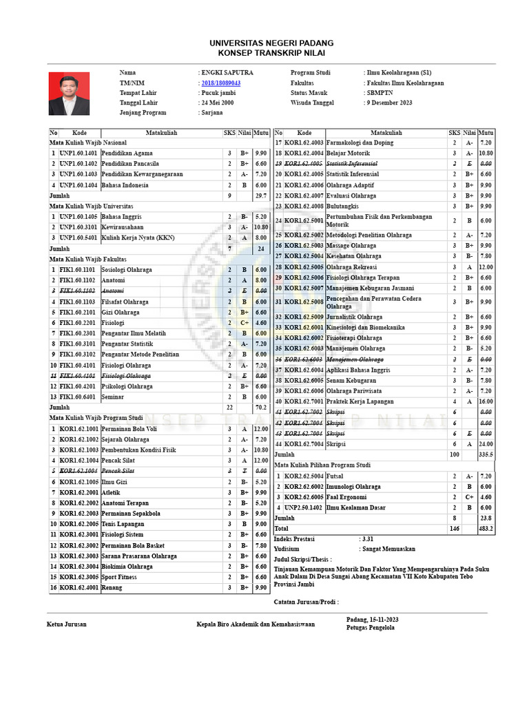Transkrip Nilai Engki Saputra | PDF