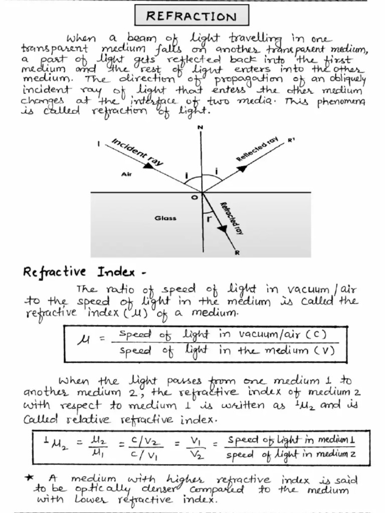 Refraction of Light Chapter 1 | PDF