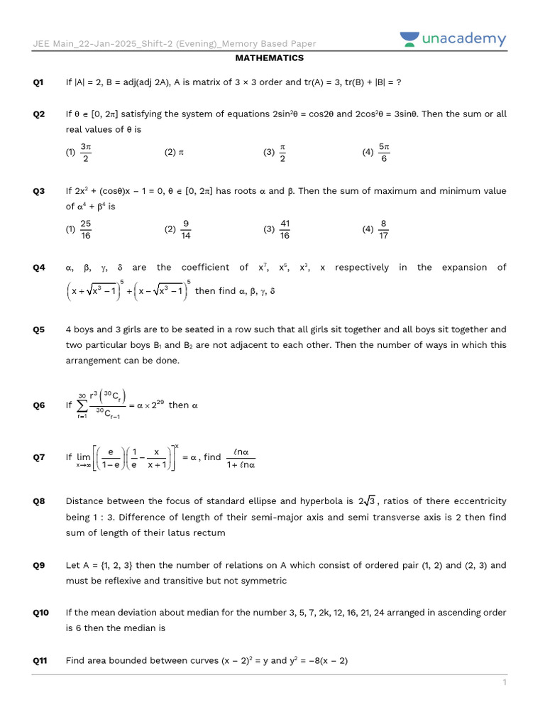 Question Paper Shift 2 22 Jan | PDF | Electron | Electronvolt