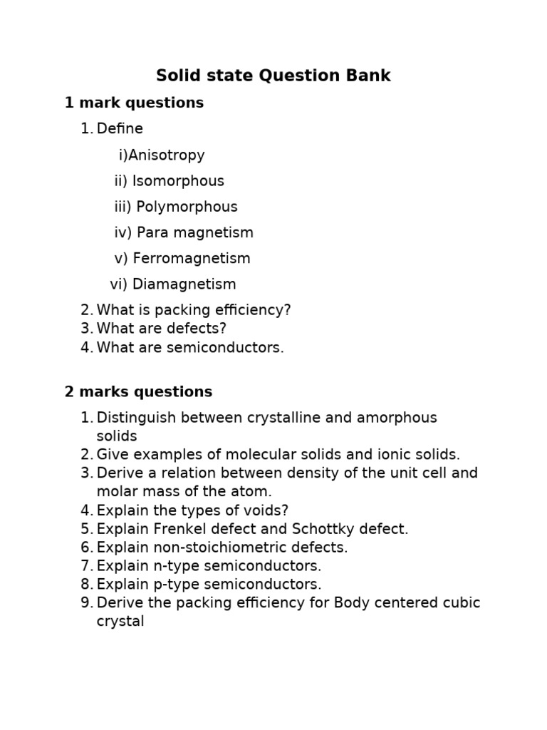 Solid State Question Bank | PDF
