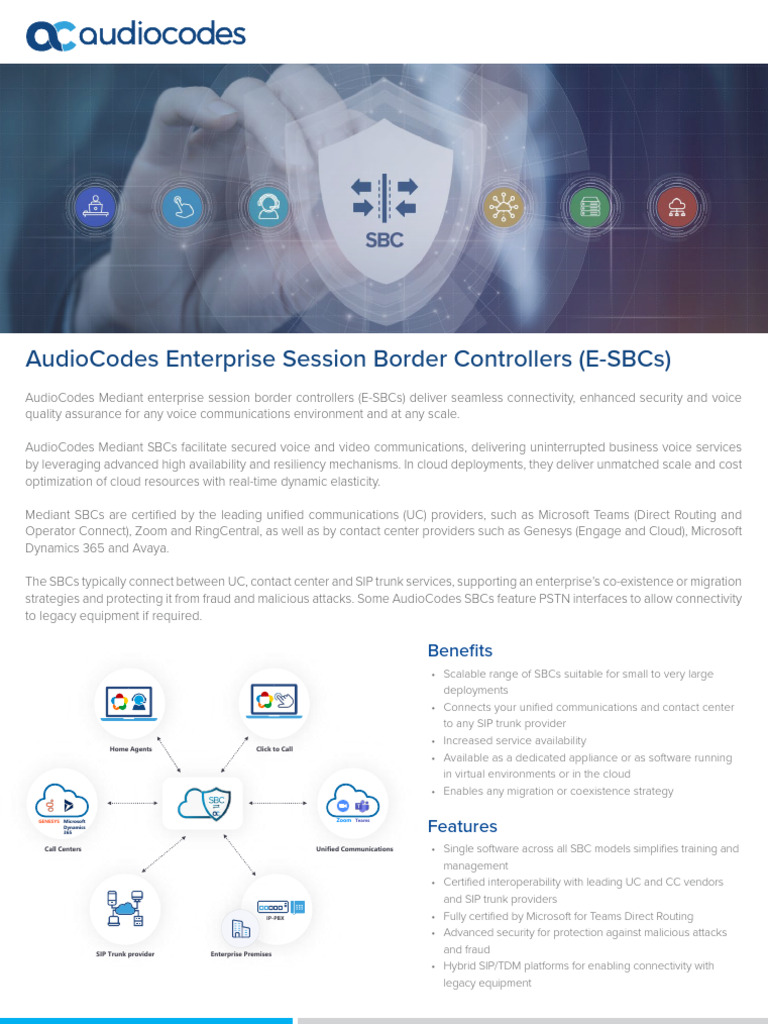 Audiocodes Mediant Enterprise Session Border Controllers SBC Family Brochure | PDF | Cloud ...