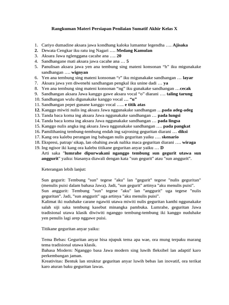 Rangkuman Materi Persiapan Penilaian Sumatif Akhir Kelas X | PDF