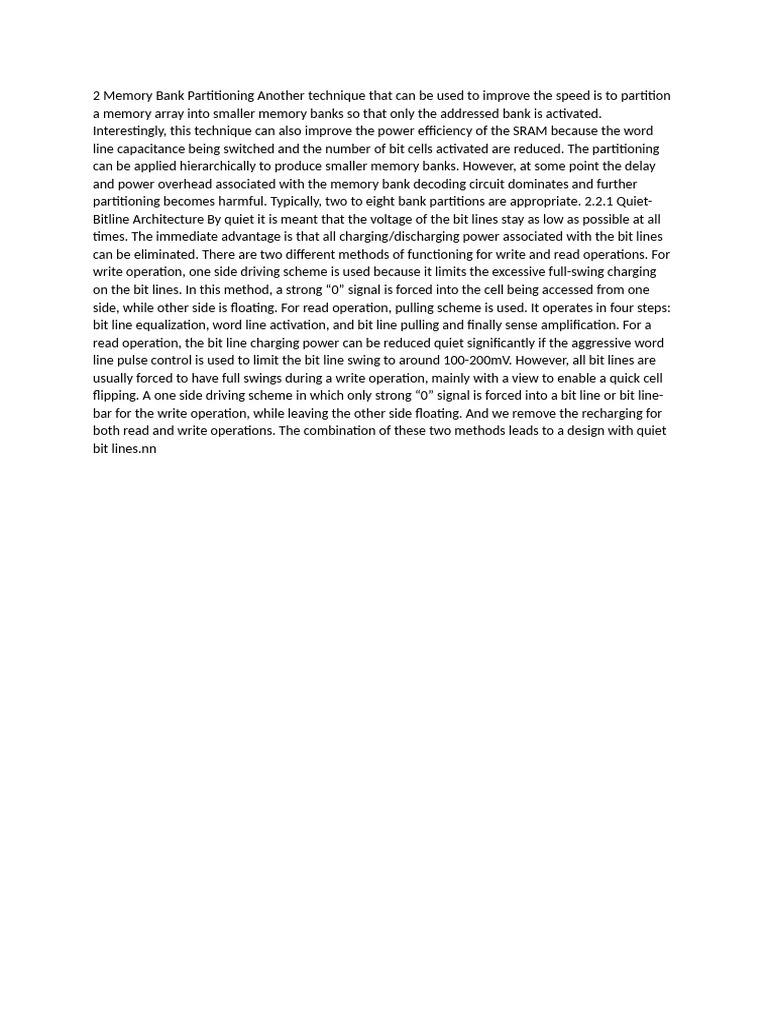 2 Memory Bank Partitioning Another technique that can be used to improve the speed is to ...