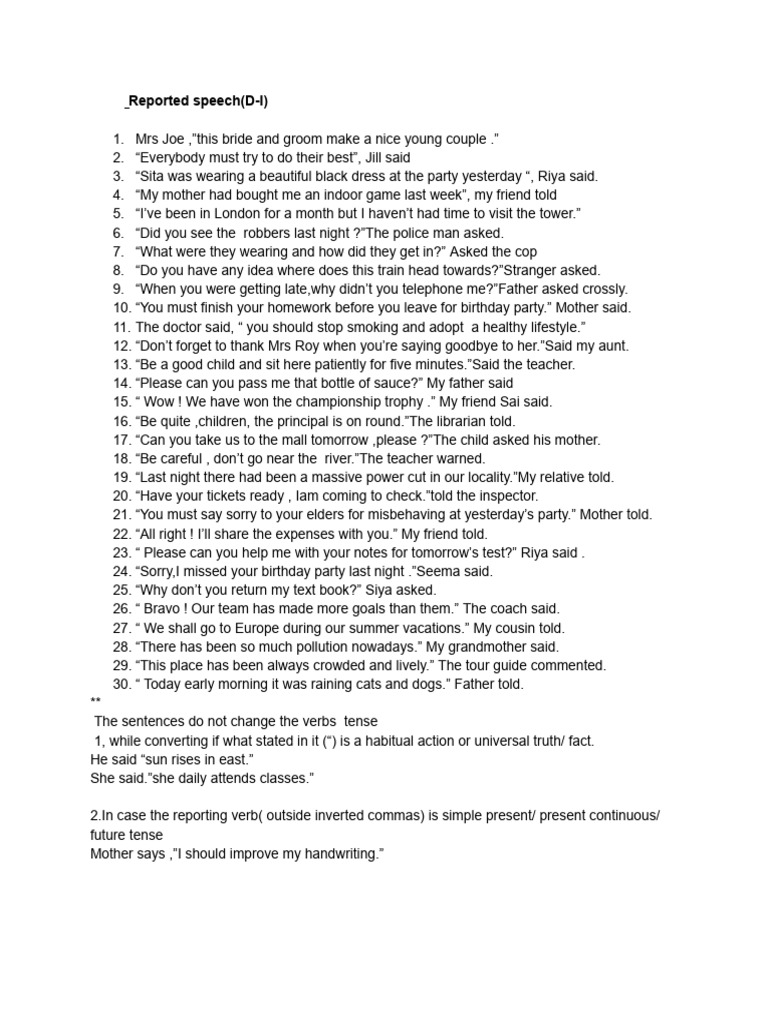 Direct - Indirect (Reported) Speech | PDF | Grammar | Linguistics