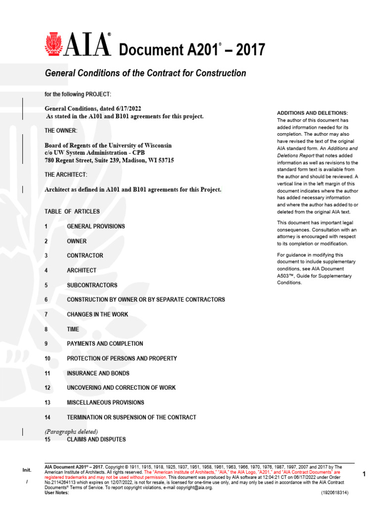 A201-2017---220617 | PDF | General Contractor | Copyright