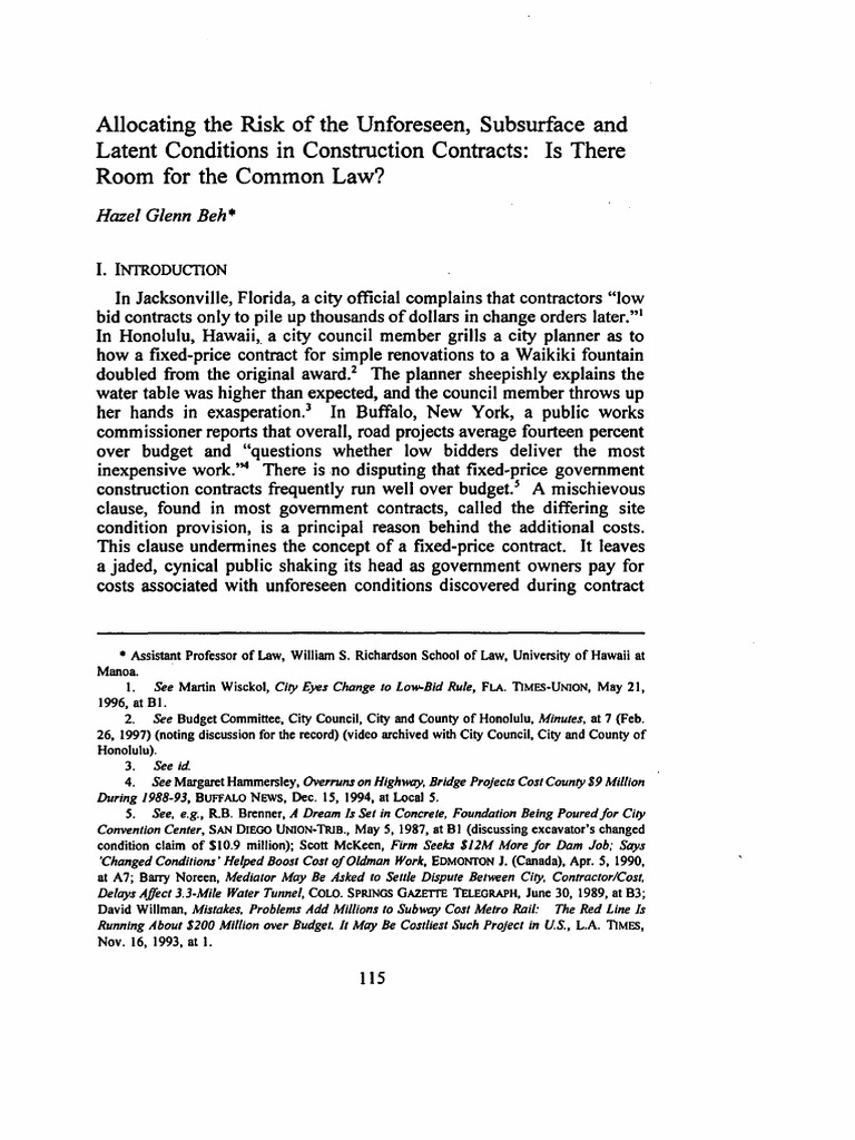 Allocating the Risk of the Unforeseen, Subsurface And | PDF ...