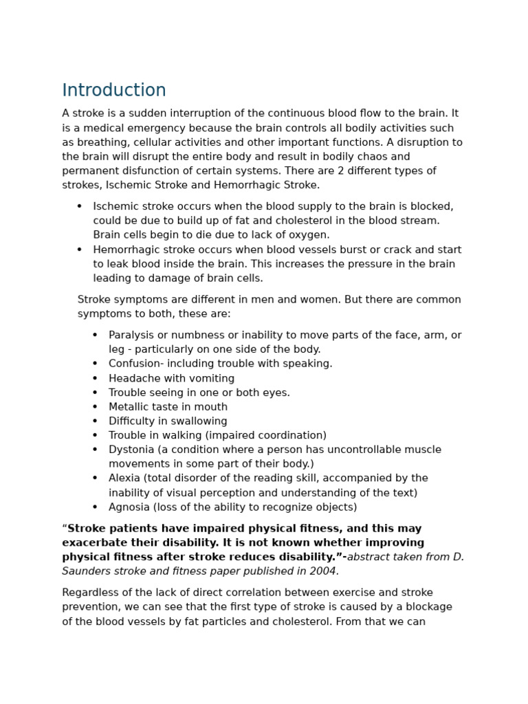 Introduction | PDF | Stroke | Diseases And Disorders